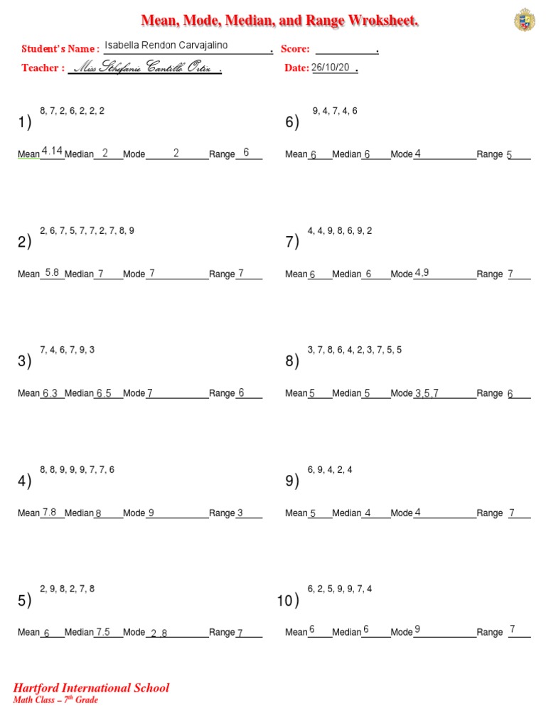 Mean, Mode, Median, and Range Worksheet | PDF