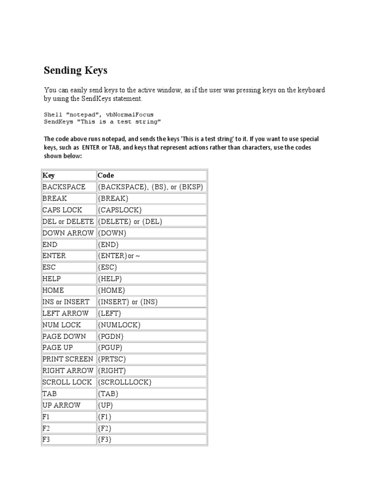 VB6.0 SendKeys Function Tutorial | PDF | Computer Keyboard | Button ...