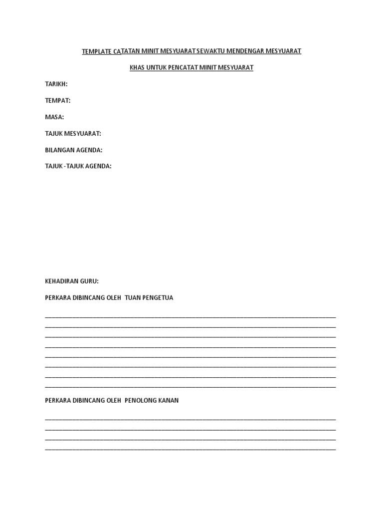 Template Catatan Minit Mesyuarat Sewaktu Mendengar Mesyuarat | PDF