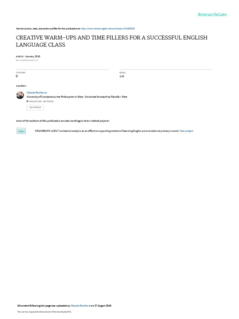 Creative Warm-Ups and Time Fillers For A Successful English Language ...