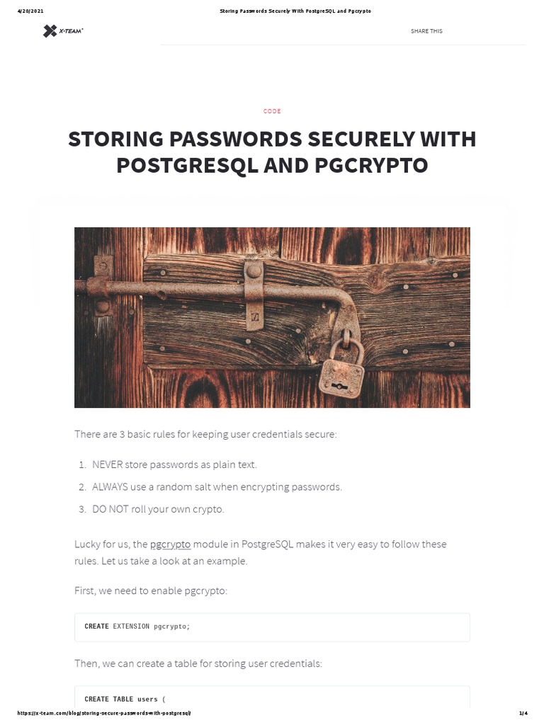 Storing Passwords Securely With PostgreSQL and Pgcrypto | PDF ...