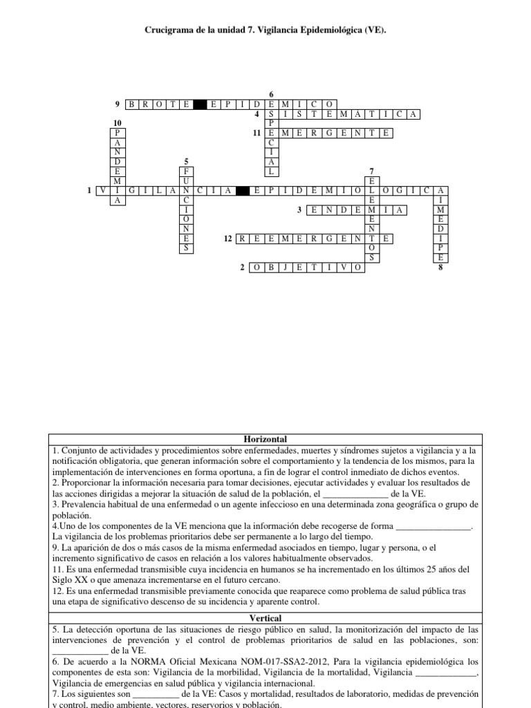 Crucigrama sobre Vigilancia Epidemiológica | PDF | Epidemiología ...