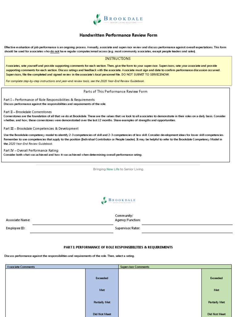 2020 Handwritten Performance Review Form - Editable | PDF | Performance ...