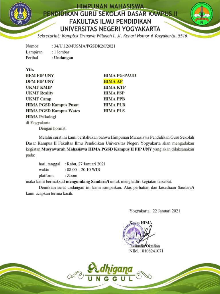 002 - HIMA PGSD Kampus II - Undangan MUSMA | PDF