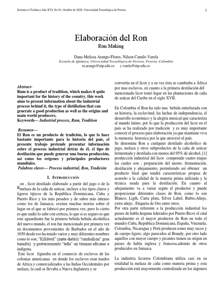 Proceso Industrial del Ron | PDF | Ron | Destilación