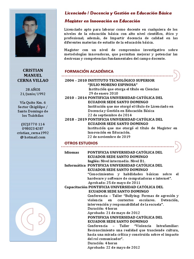 Curriculum Vitae 2020 - Cristian Cerna | PDF | Universidad | Ecuador
