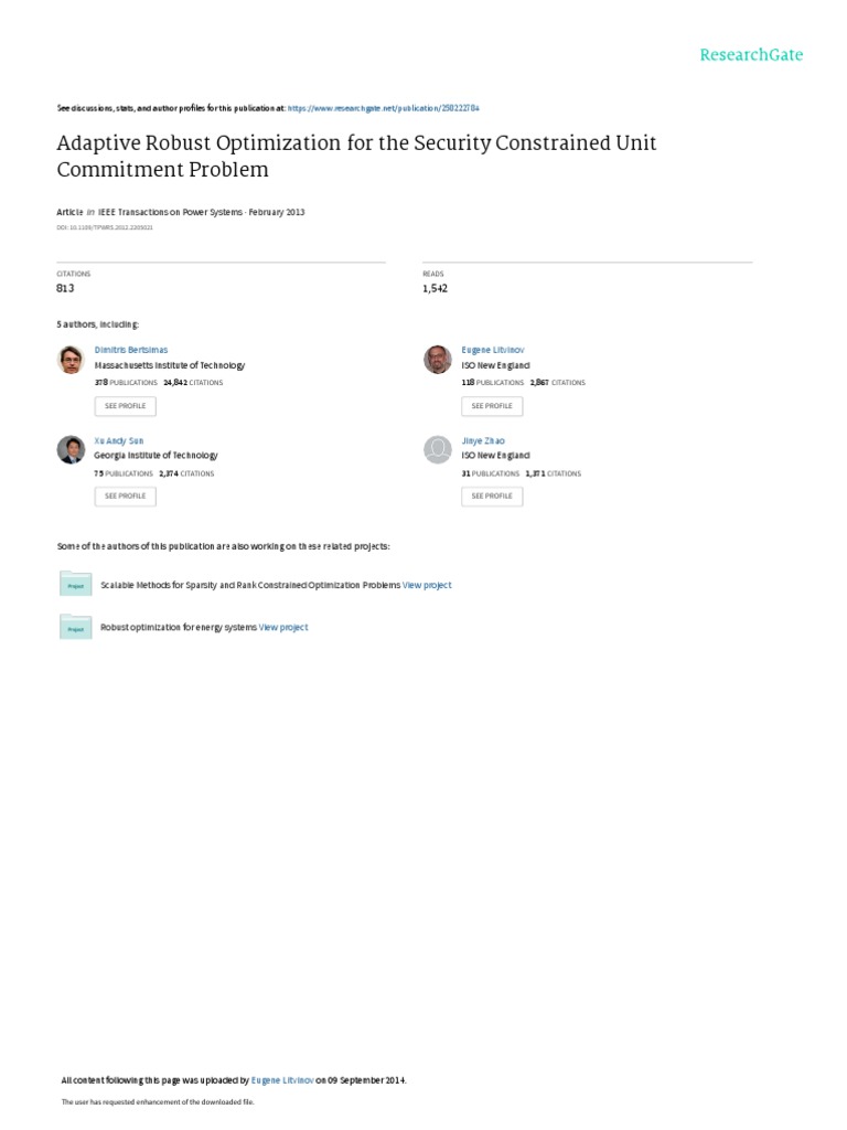 Adaptive Robust Optimization For The Security Constrained Unit Commitment Problem | PDF ...