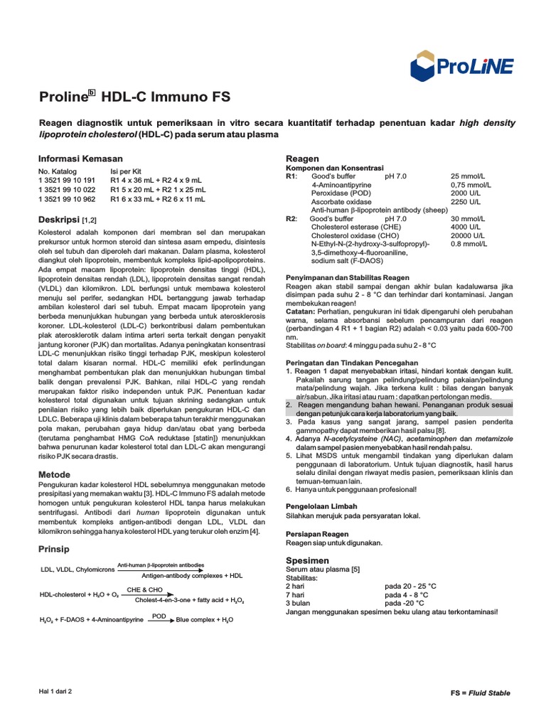 Package Insert HDL C Immuno FS Ed. 05 | PDF