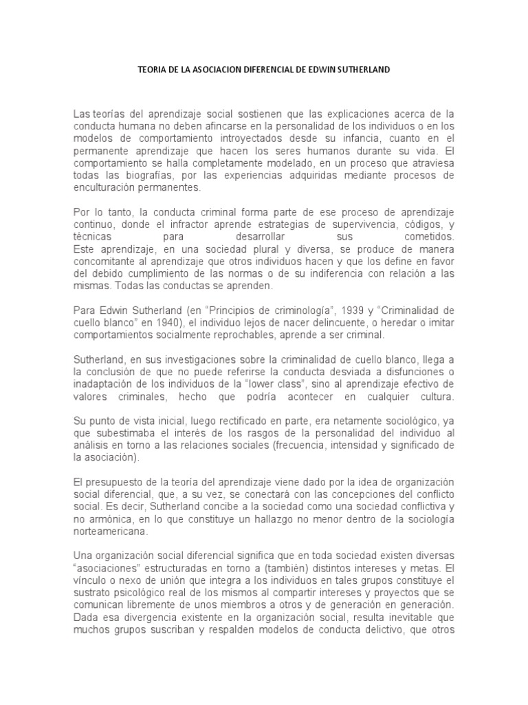 Teoria de La Asociacion Diferencial de Edwin Sutherland | PDF | Sicología | La naturaleza humana