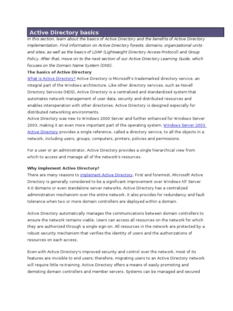 Active Directory Basics | Download Free PDF | Active Directory | Group Policy