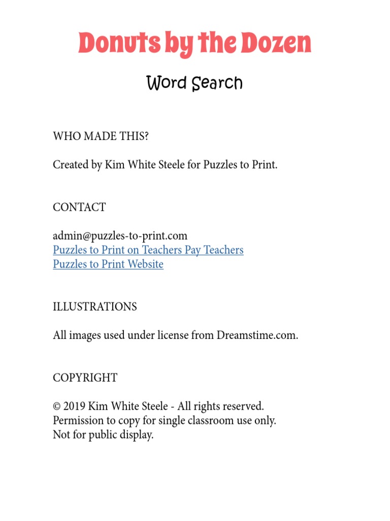 Donuts by The Dozen: Word Search | PDF | Doughnut | Food And Drink ...