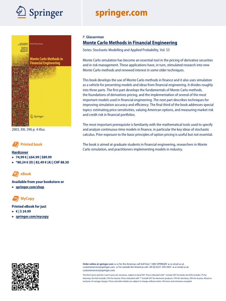 Monte Carlo Methods in Financial Engineering: Printed Book | PDF ...