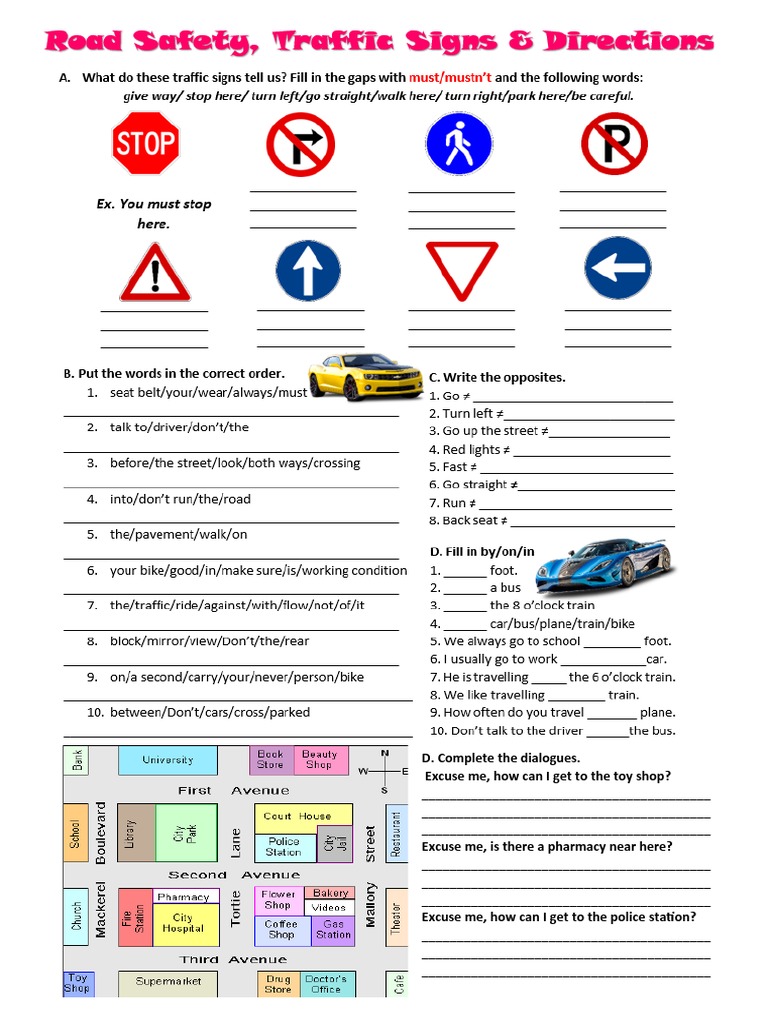 Road Safety Traffic Signs and Directions Grammar Drills Information Gap ...
