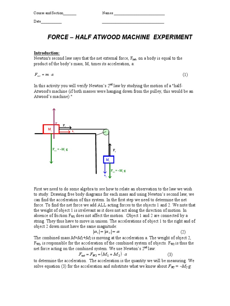 Force-Half Atwood Machine LAB | PDF | Acceleration | Force