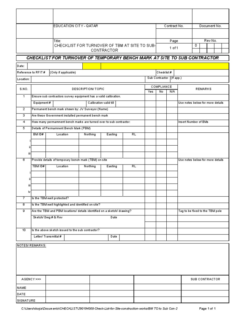 Check List For Site Construction Works | PDF | Computing | Business