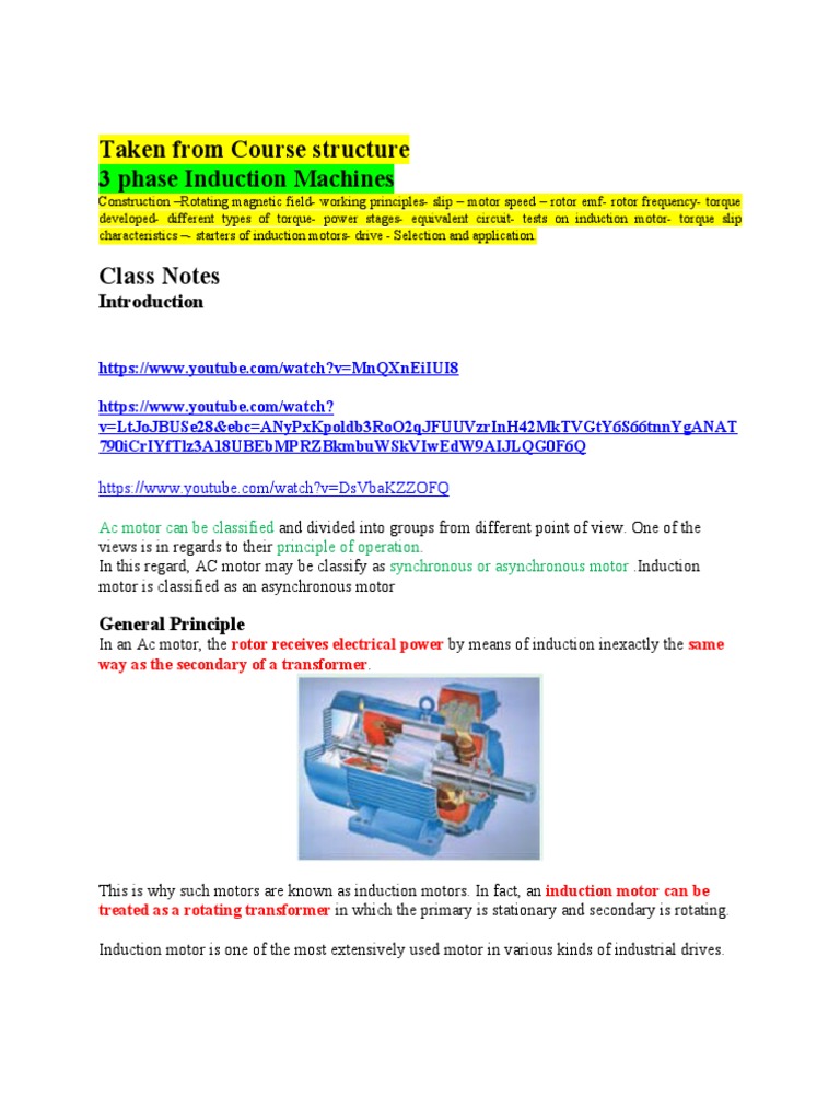 Taken From Course Structure 3 Phase Induction Machines | PDF | Electric ...