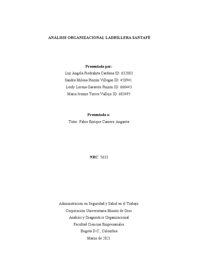 Trabajo Final Analisis Organizacional | PDF | Calidad (comercial) | Bogotá