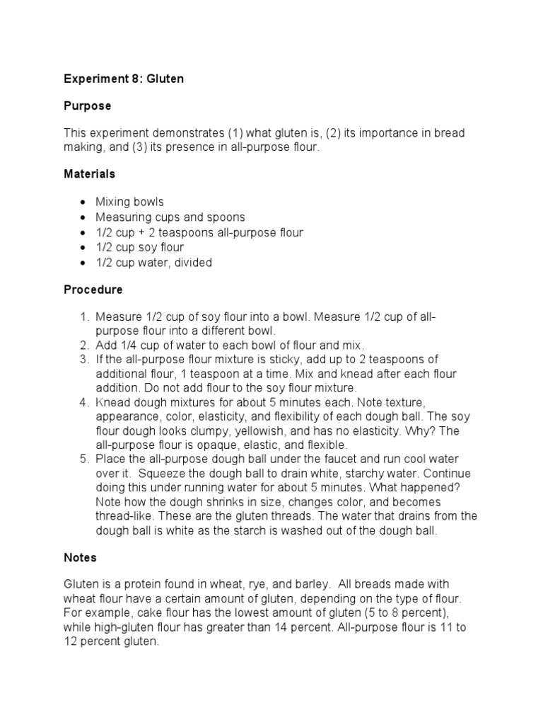 Experiment 8: Gluten Purpose | PDF | Gluten | Flour