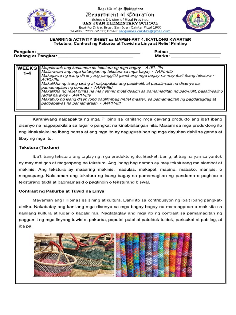 Las Sa Mapeh Art 4 Weeks 1 - 4 - 3RD Quarter | PDF