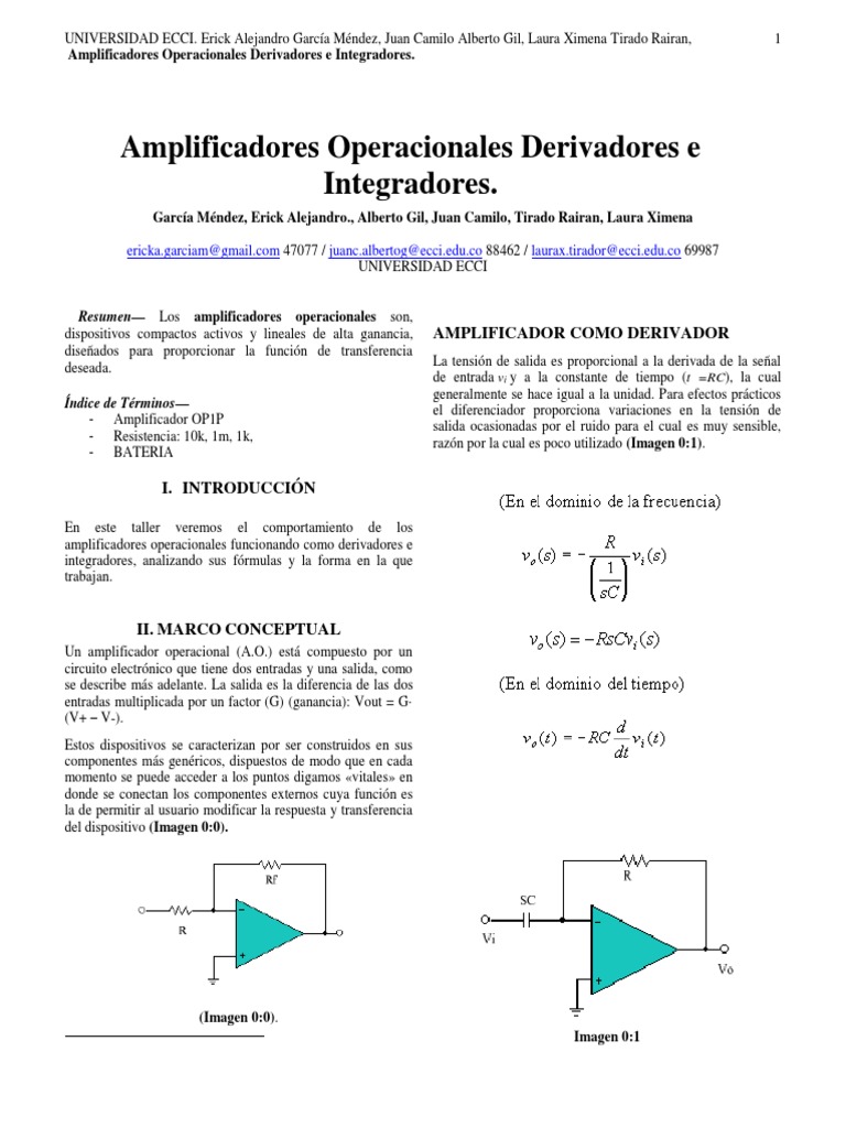 Amplificadores Operacionales: Derivadores e Integradores | PDF ...