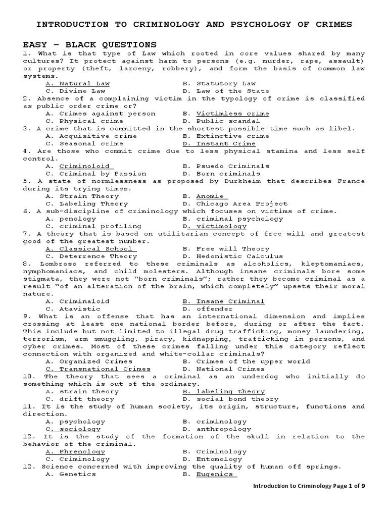 Introduction To Criminology and Psychology of Crimes Easy - Black ...