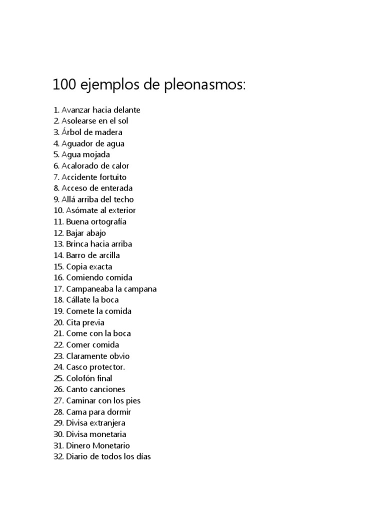 100 Ejemplos de Pleonasmos | PDF