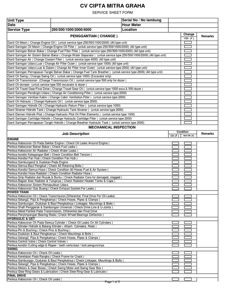 Service Sheet Form | PDF