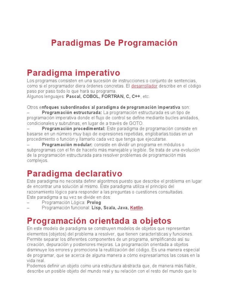 Tipos de Paradigmas de Programación | PDF | Lenguaje de programación ...