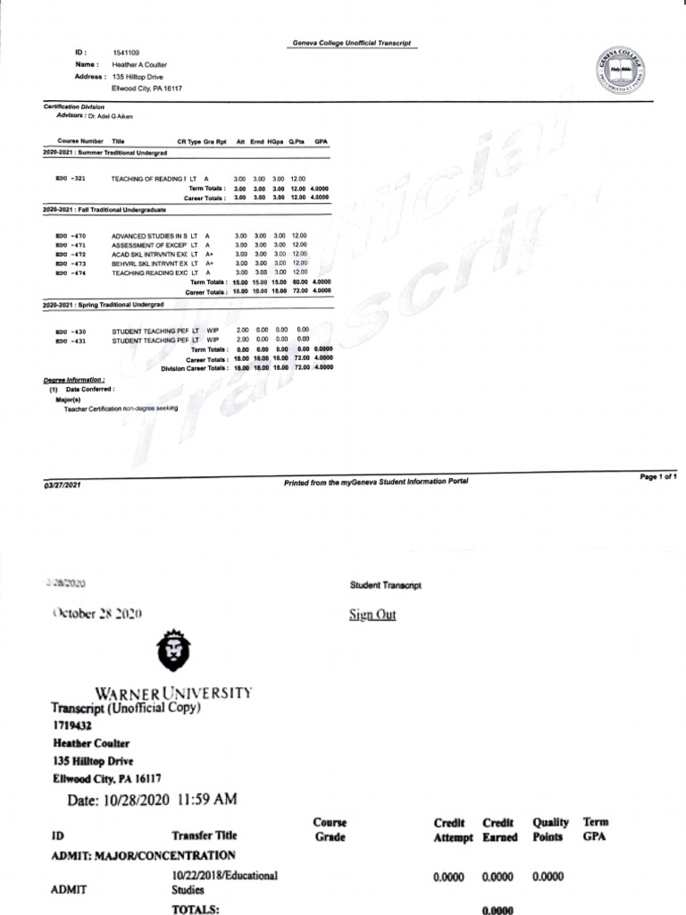 Unofficial Transcripts | Download Free PDF | Students | Academia