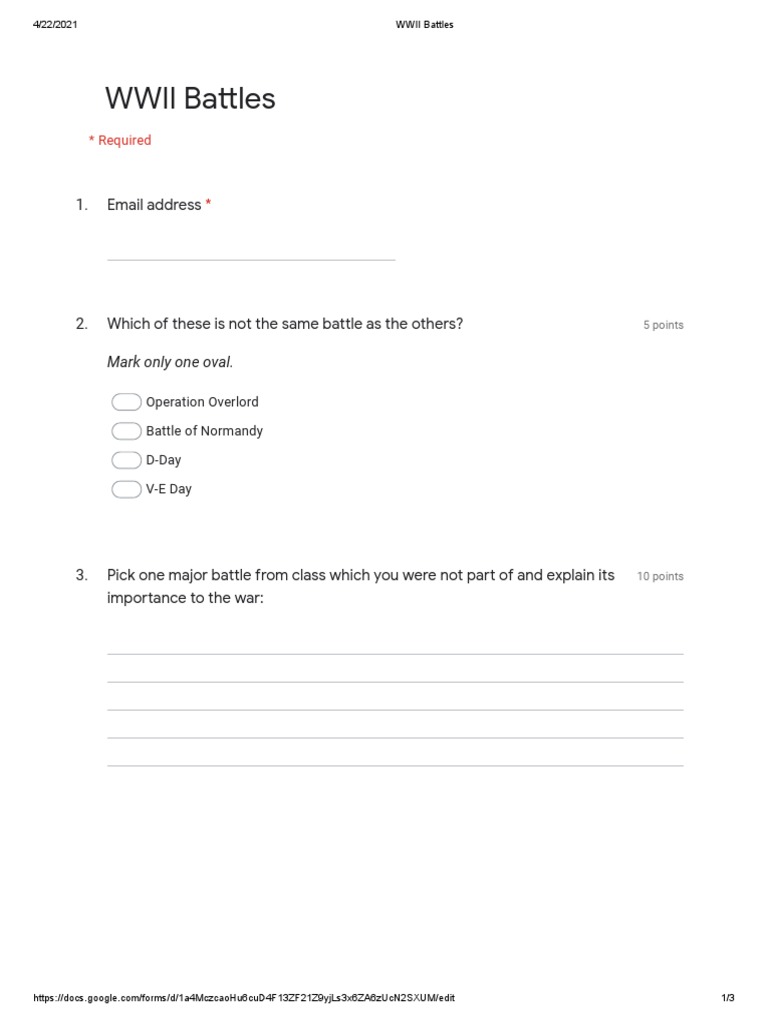 Wwii Battles - Google Forms | PDF