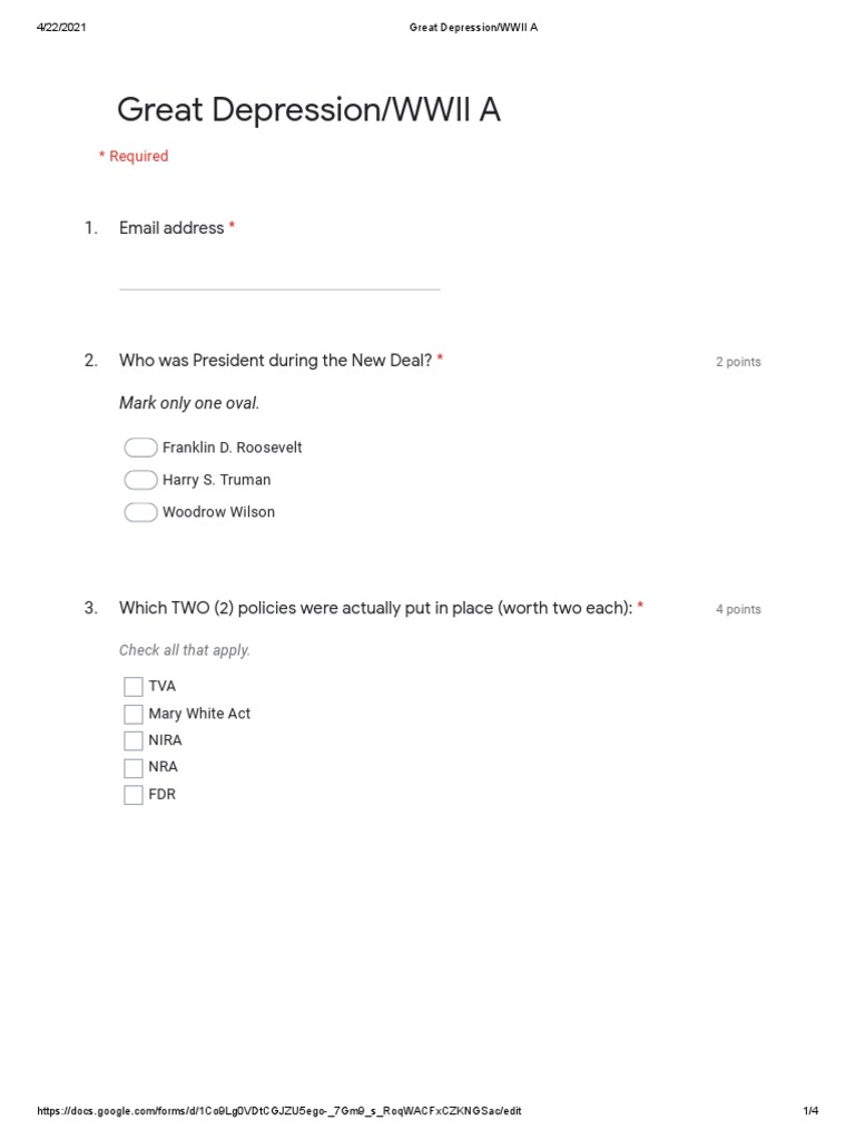 Great Depression Wwii A - Google Forms | Download Free PDF | Franklin D ...