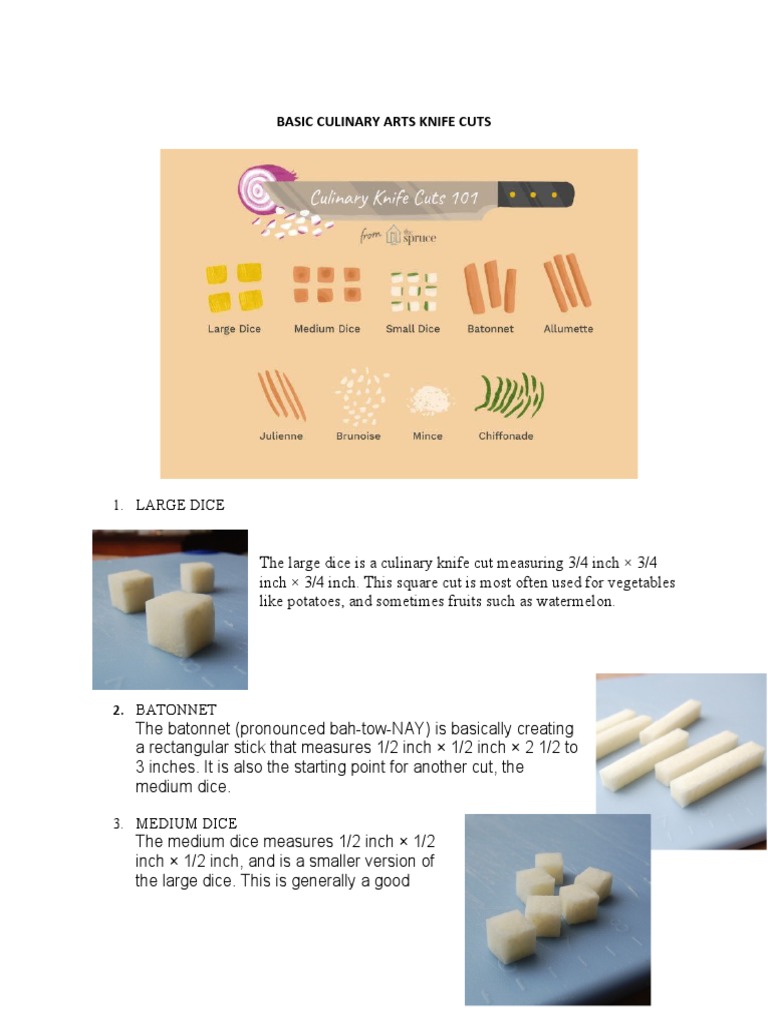 Basic Culinary Arts Knife Cuts | PDF | Foods | Cuisine