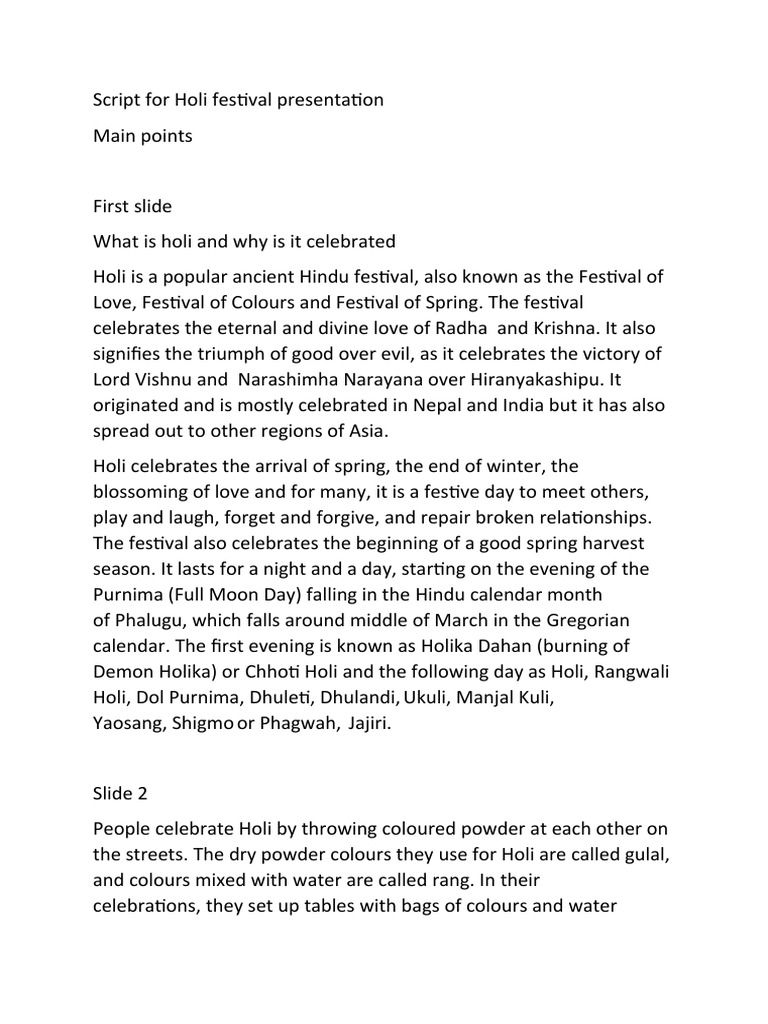 Holi Script | PDF | Religious Holidays | Hindu Deities