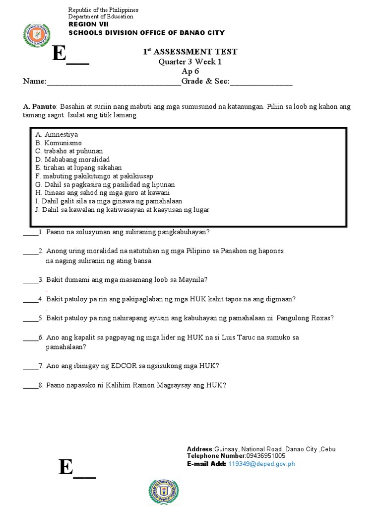 Ap 6 Summative Q2 W1 2 | PDF