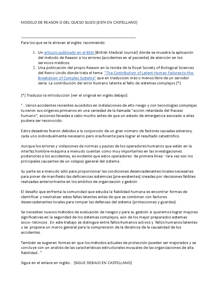 Modelo de Reason y fallos humanos | PDF | Probabilidad | Enseñanza de ...