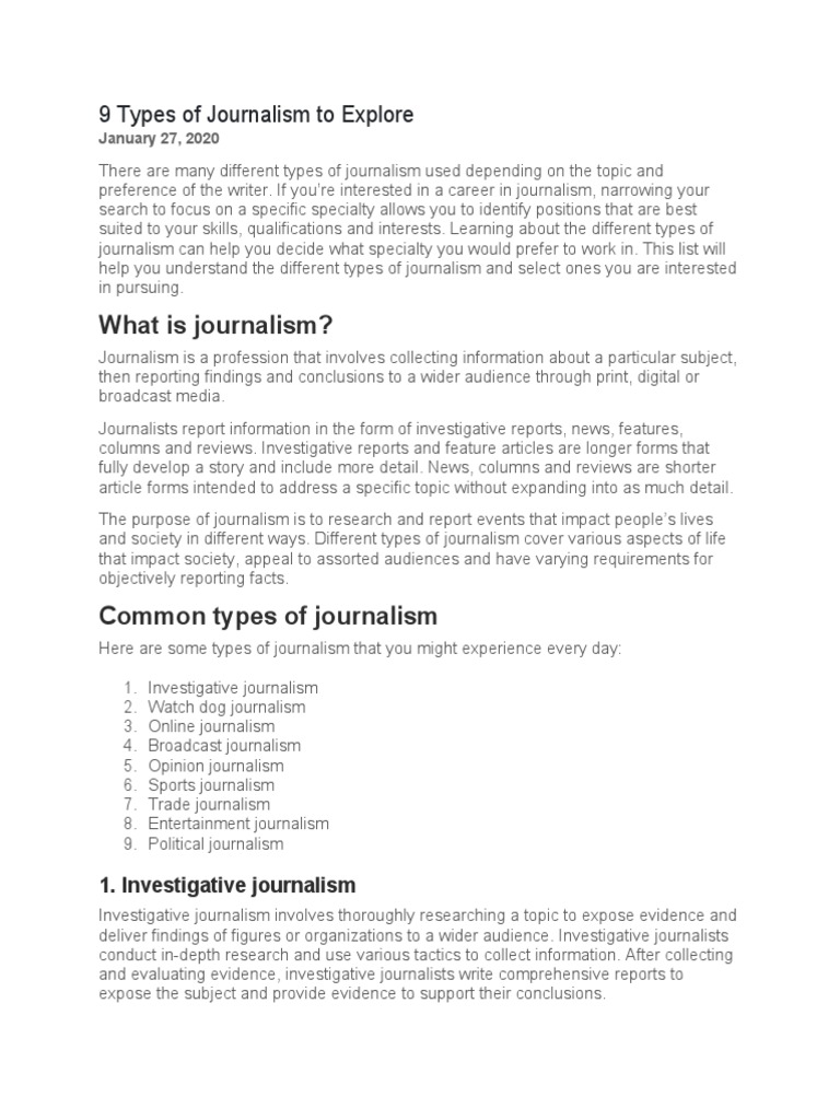 9 Types of Journalism To Explore-1 | PDF | Journalism | News