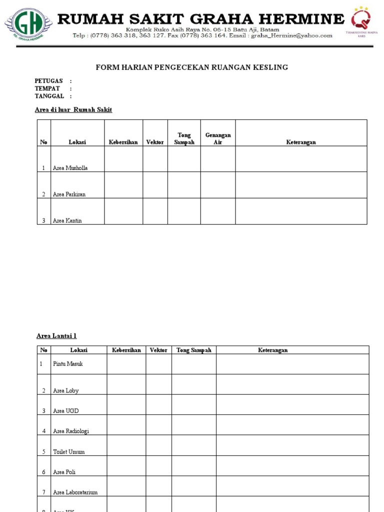 Form Harian Pengecekan Ruangan Kesling | PDF | Griya & Taman
