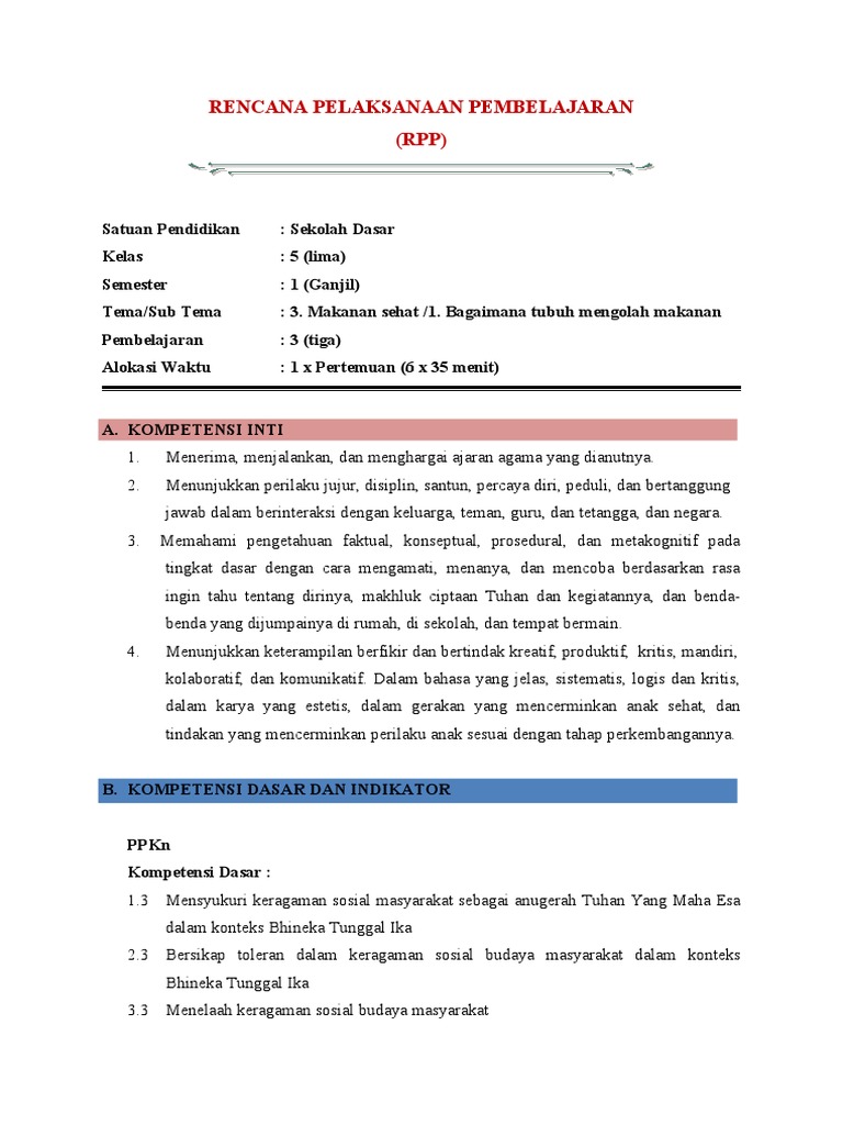 Cia RPP KLS 5 Tema 3 Subtema 1 Pemb 3 | PDF