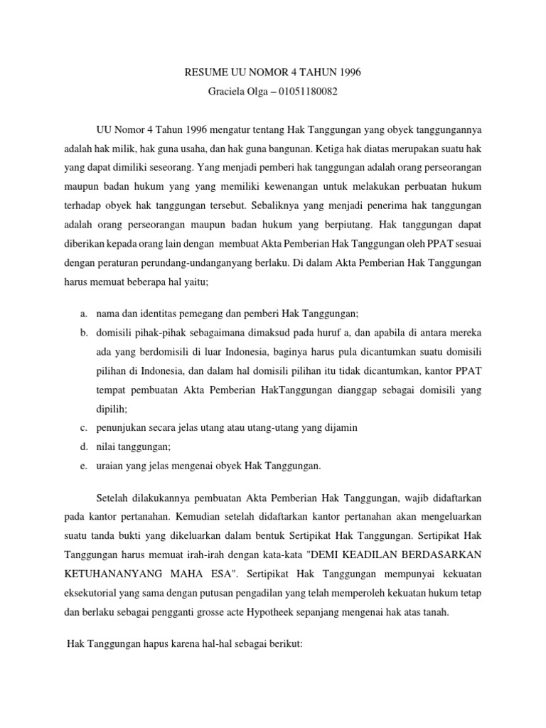 Resume Uu Nomor 4 Tahun 1996 | PDF | Hukum