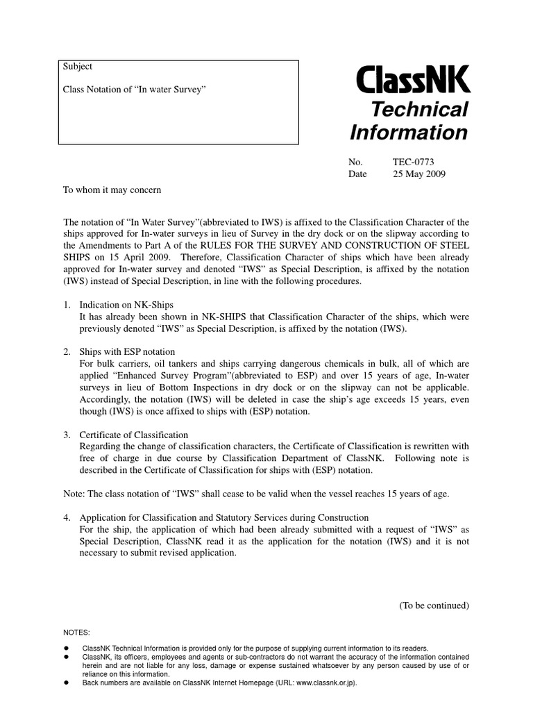 IWS Class Notation Guidelines | PDF | Ships | Water Transport