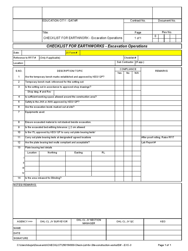 Excavation Checklist | PDF | Business
