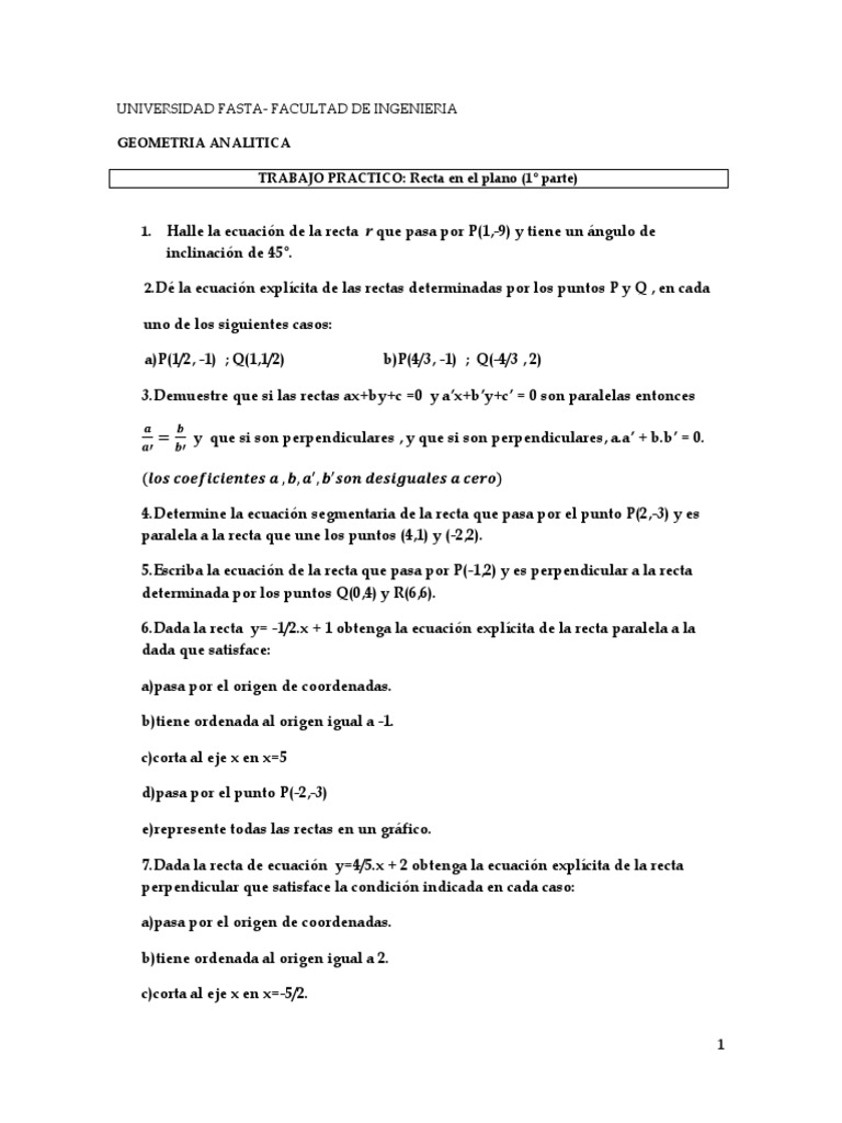 TP1 y 2 Recta en El Plano | PDF | Línea (geometría) | Perpendicular
