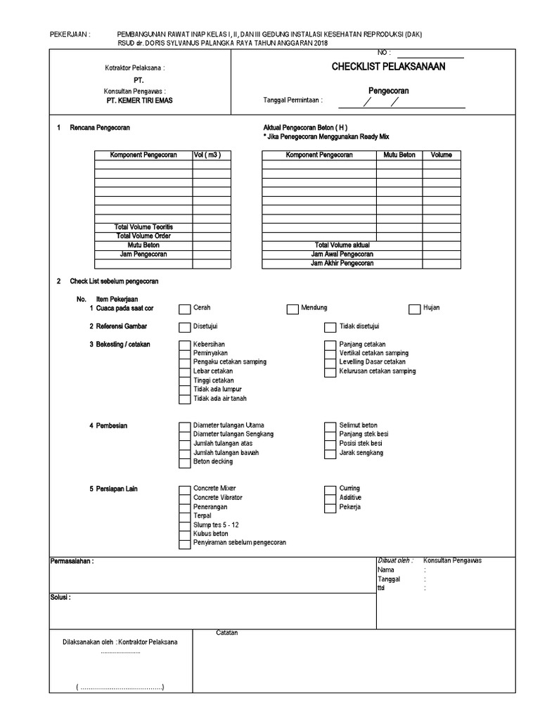 Checklist Pengecoran OK | PDF