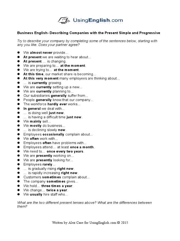 Business English Describing Companies With The Present Simple and ...