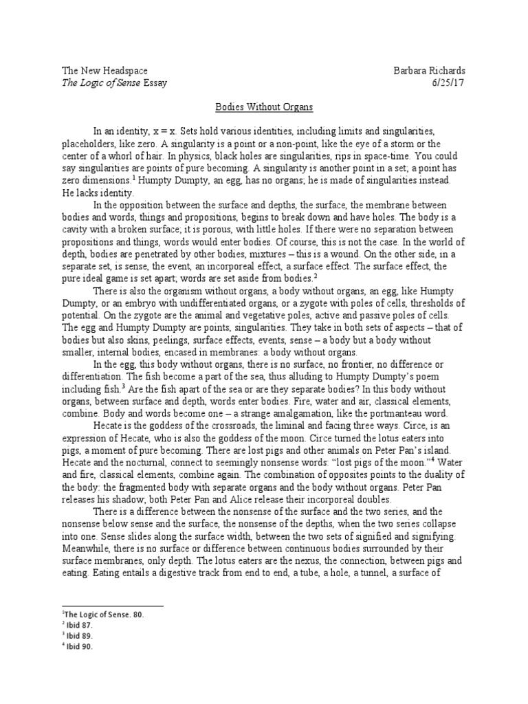 Deleuze, The Logic of Sense - The Essay, 2nd Draft | PDF | Nature