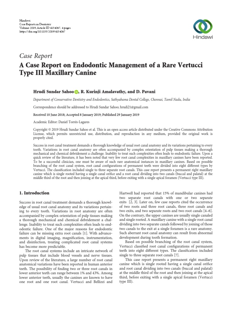 Case Report A Case Report On Endodontic Management of A Rare Vertucci ...