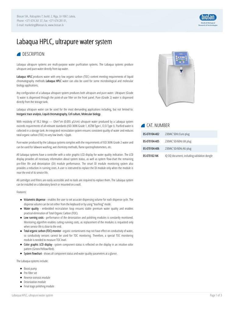 Labaqua HPLC, Ultrapure Water System Labaqua HPLC, Ultrapure Water ...