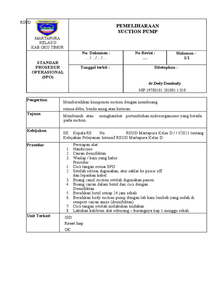 Sop Pemeliharaan Suction Pump | PDF