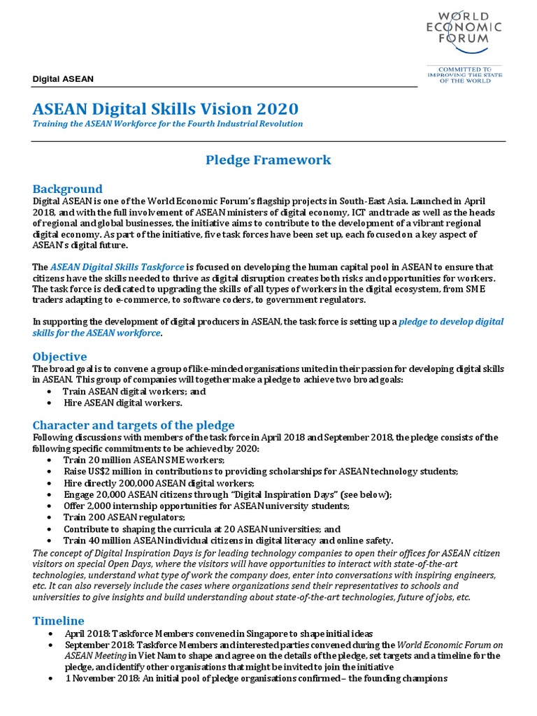 Pledge Framework - ASEAN Digital Skills Vision 2020 | PDF | Strategic ...