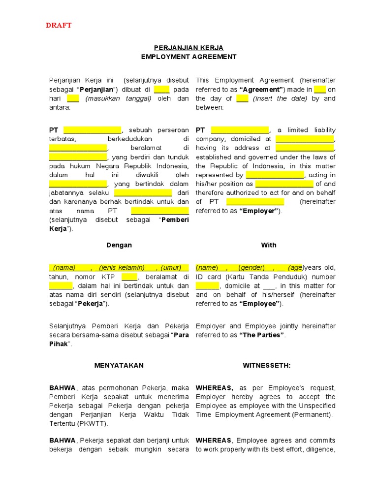 Perjanjian Kerja Pkwtt Pdf